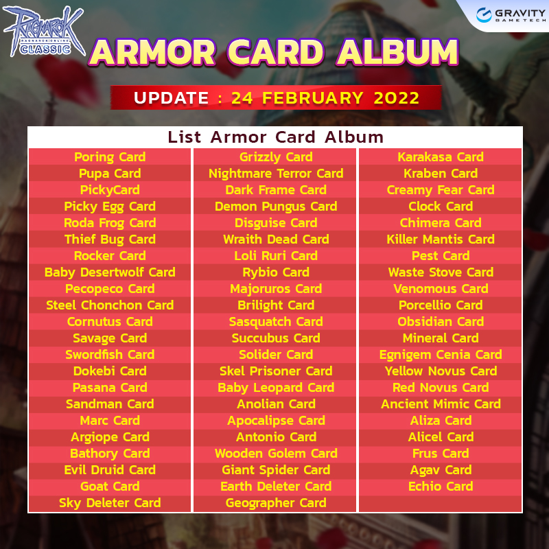 UPDATE !! Armor Card Album – Ragnarok Classic GGT